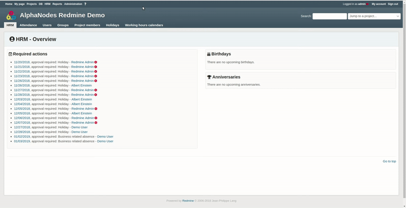 Redmine HRM Plugin resource planning & attendance management | AlphaNodes